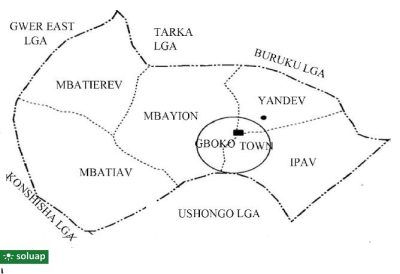 Map of Gboko showing major areas · Soluap