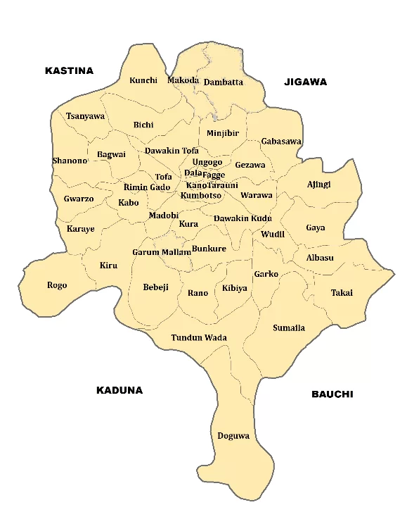 List of 44 Local Government Areas in Kano State and headquarters - Soluap